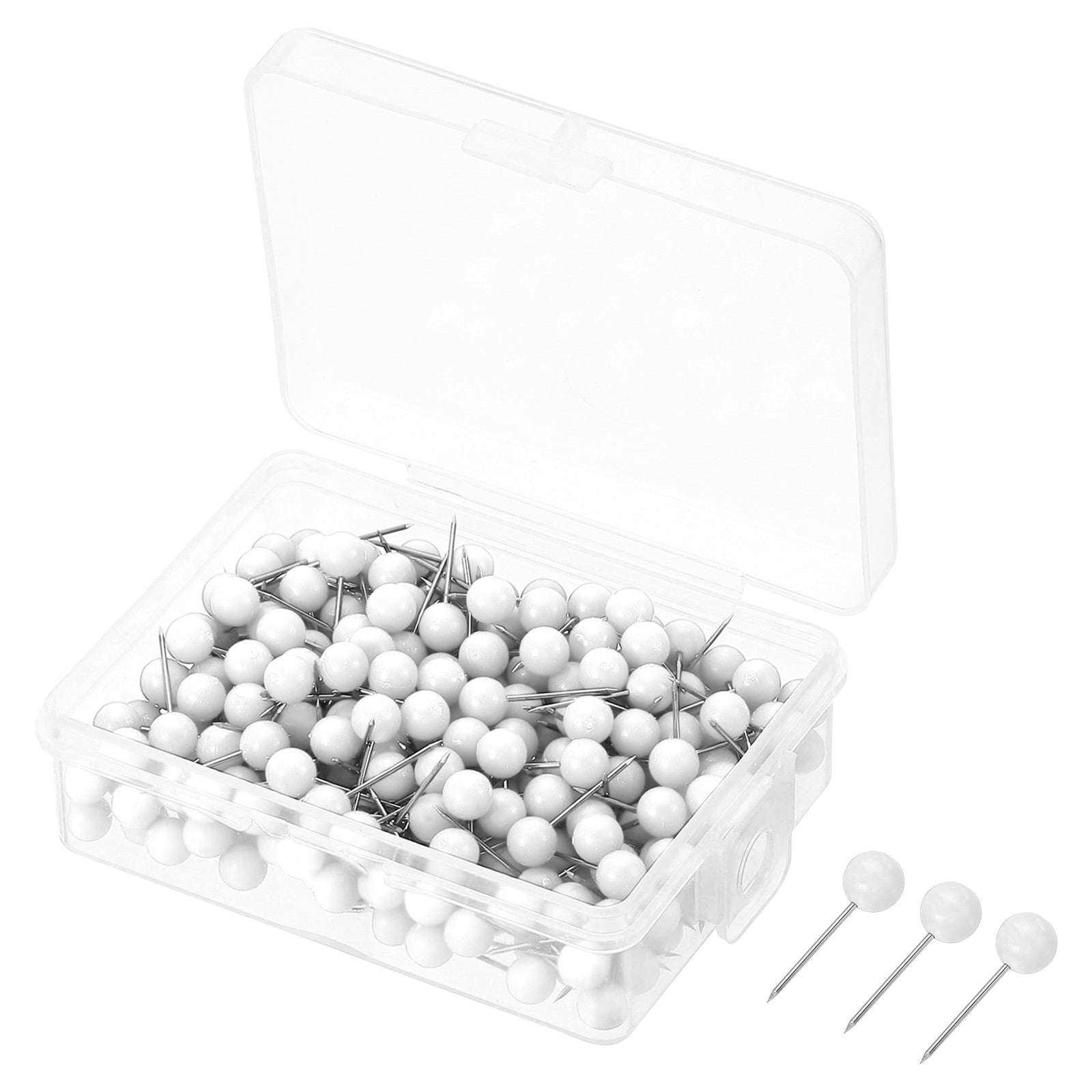 Uxcell Push Pins Plastic Head Thumb Map Tacks Steel Point, White 300 ...