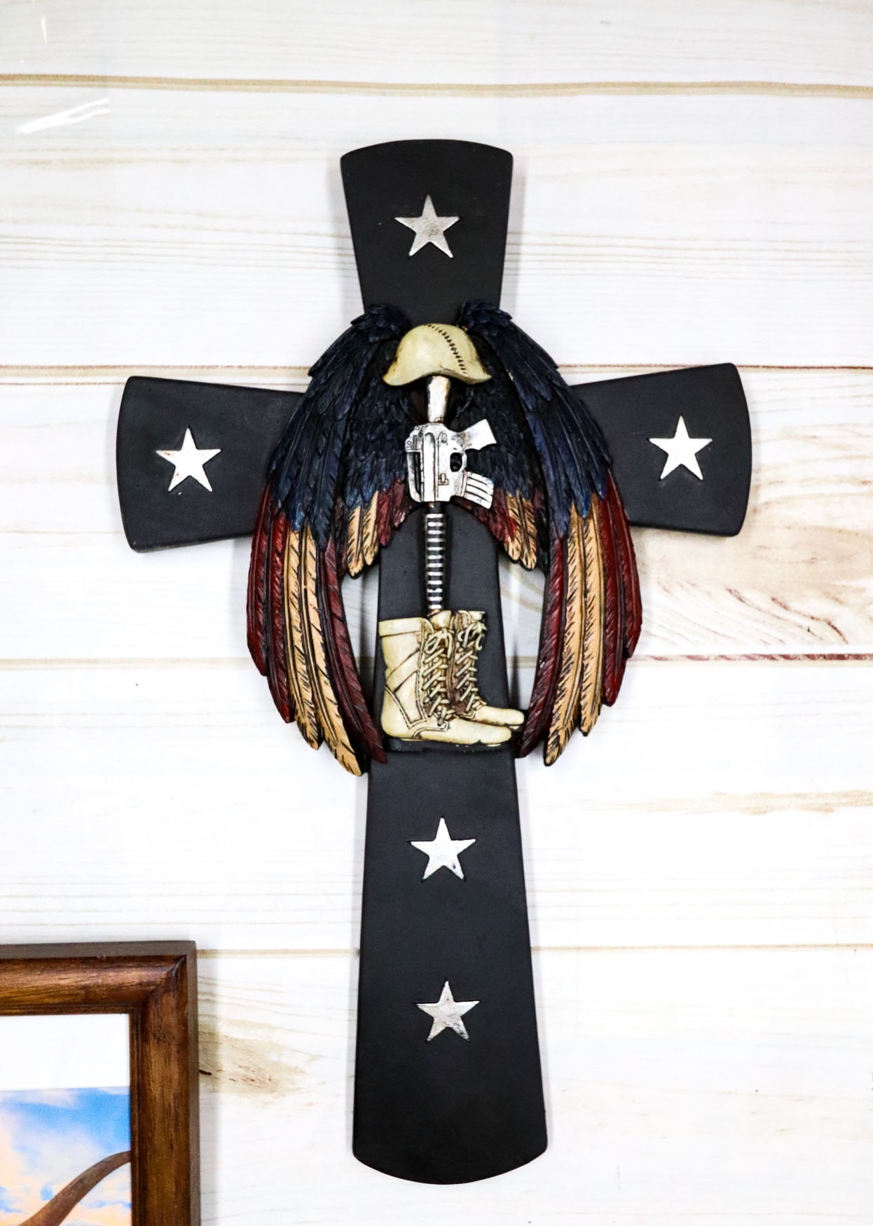 Rustic Western Stars USA Flag Wings Fallen Soldier Boot Rifle Helmet ...