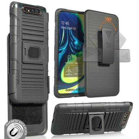 Case with Clip for Galaxy A80, Nakedcellphone Black Rugged Cover [with ...