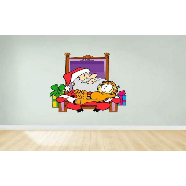 Garfield The Cat and Sitting Santa Cartoon Character Wall Art Sticker ...
