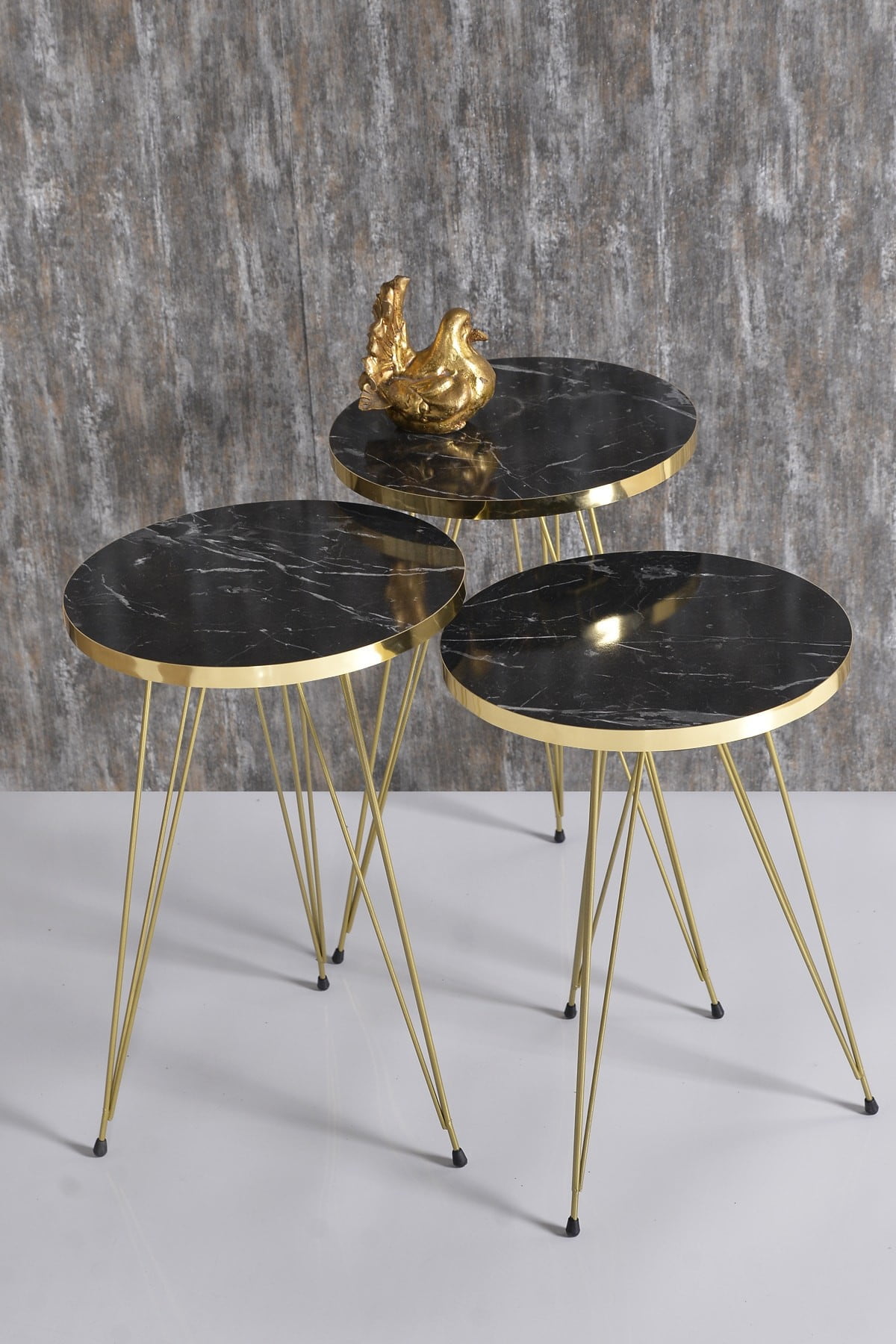 Black Marble Nesting Coffee Tables 3 PCS,Round Side Table With Gold 3 ...
