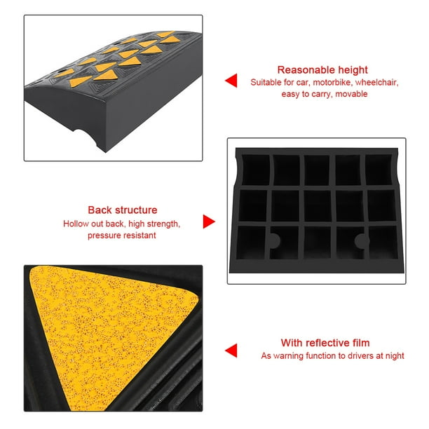 Rubber Ramps, 2 Piece Kerb Ramp 15.5 Cm Portable Rubber Ramp Reflective ...