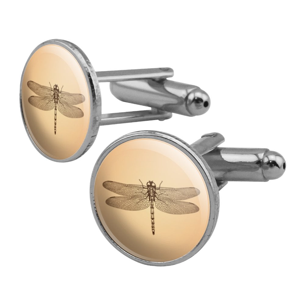 Dragonfly Vintage Insect Round Cufflink Set Silver Color - Walmart.com