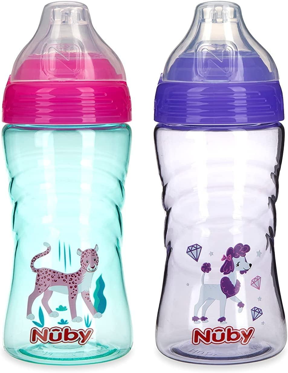 Nuby 2 Pack No Spill Printed Thirsty Kids No-Spill Sip-it Sport Cup with Soft Spout and Lid ...