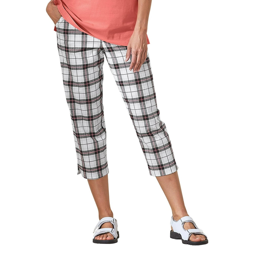 Easy Essentials Plaid Capri Pants For Women Casual Relaxed Fit Wide