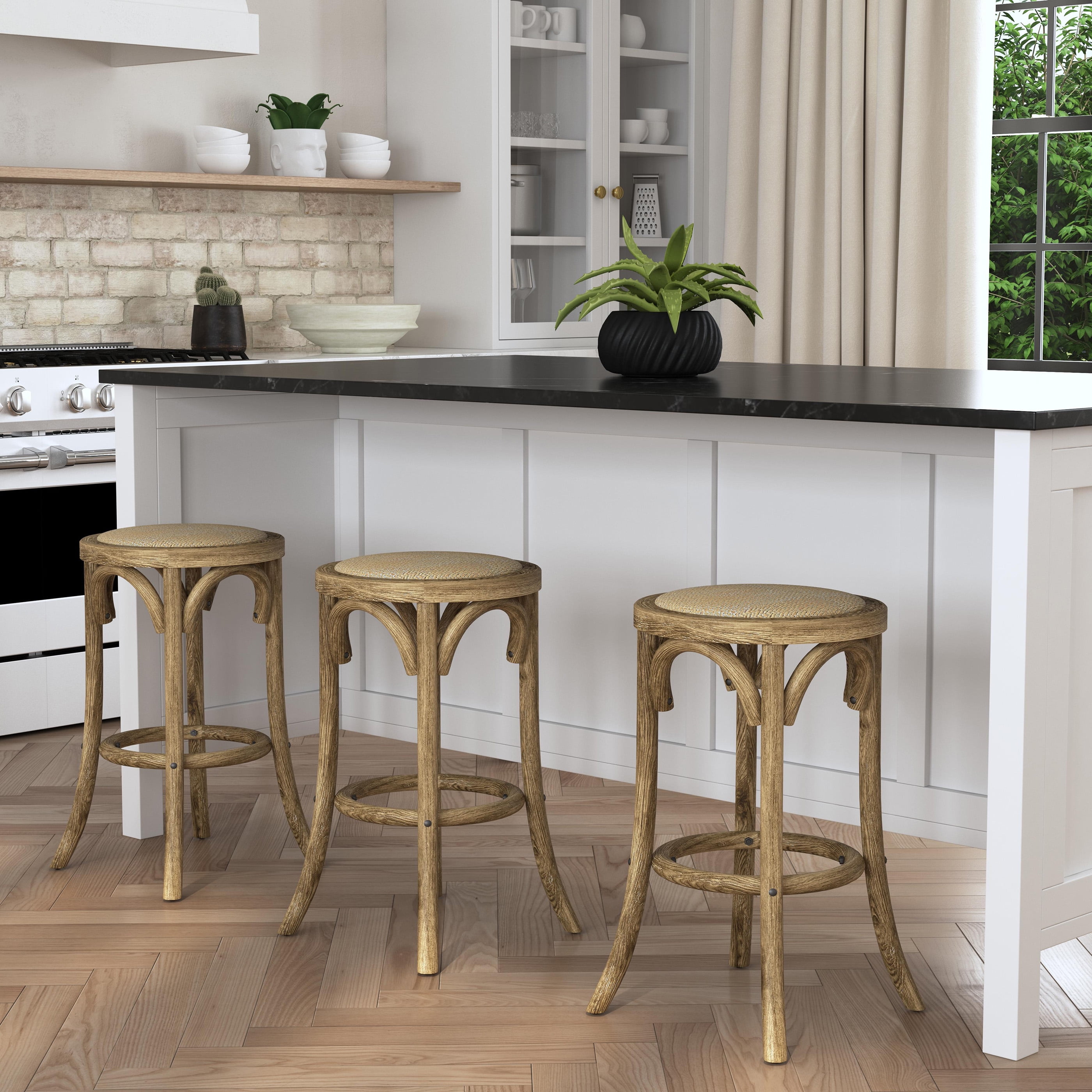 Linon Seannie 24" Round Backless Counter Stool with Rattan Seat ...