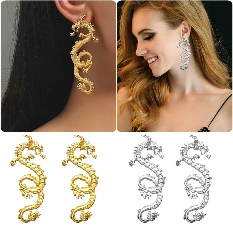 Gold dragon earrings store