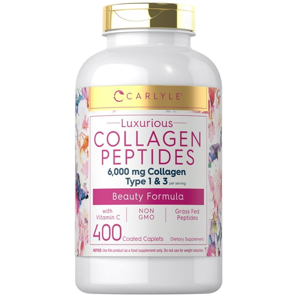 Suplemento de péptidos de colágeno Carlyle 6000 mg con vitamina C 400 cápsulas | Walmart en línea