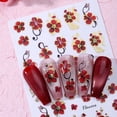 3pc Elegant Floral Nail Art Stickers - Red Flowers with Golden Trim ...