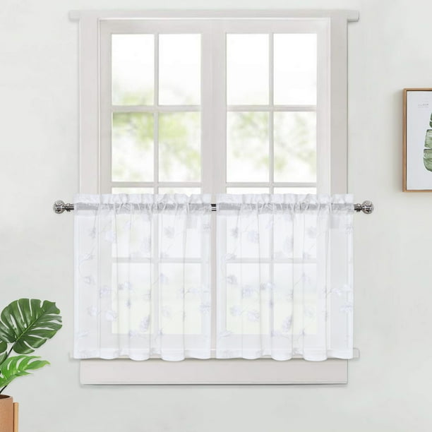 Glowsol 26w X 24l Sheer Cafe Curtain Ribbon Embroidery Short Window