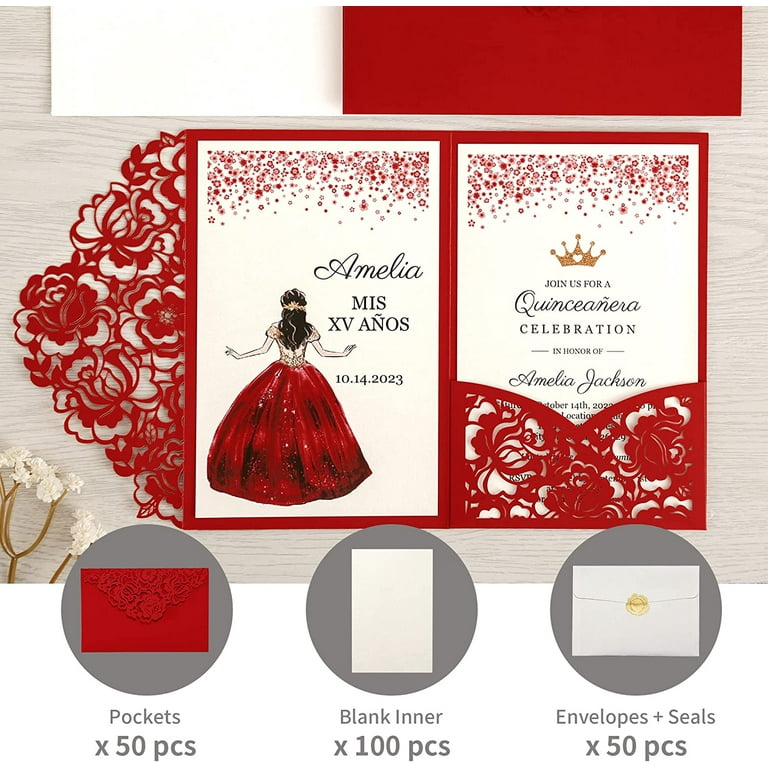 Red And Gold Quinceanera Invitations