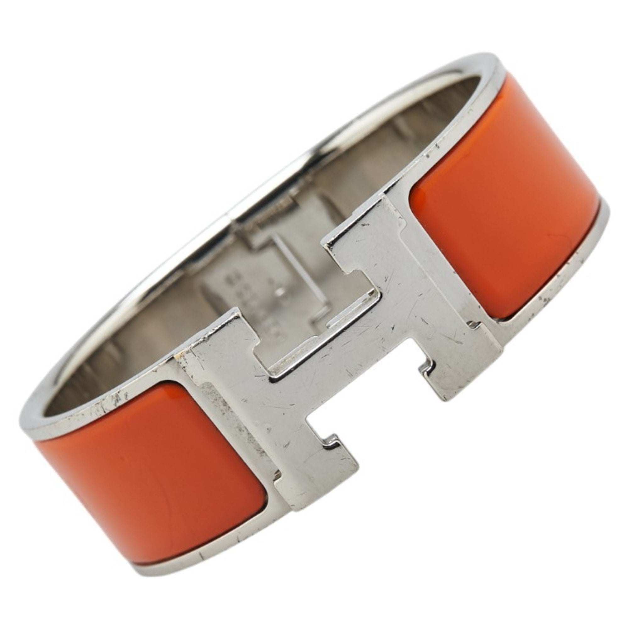 Pre-Owned Hermes Click-Clack H PM Bracelet Silver Orange Metal Women's ...