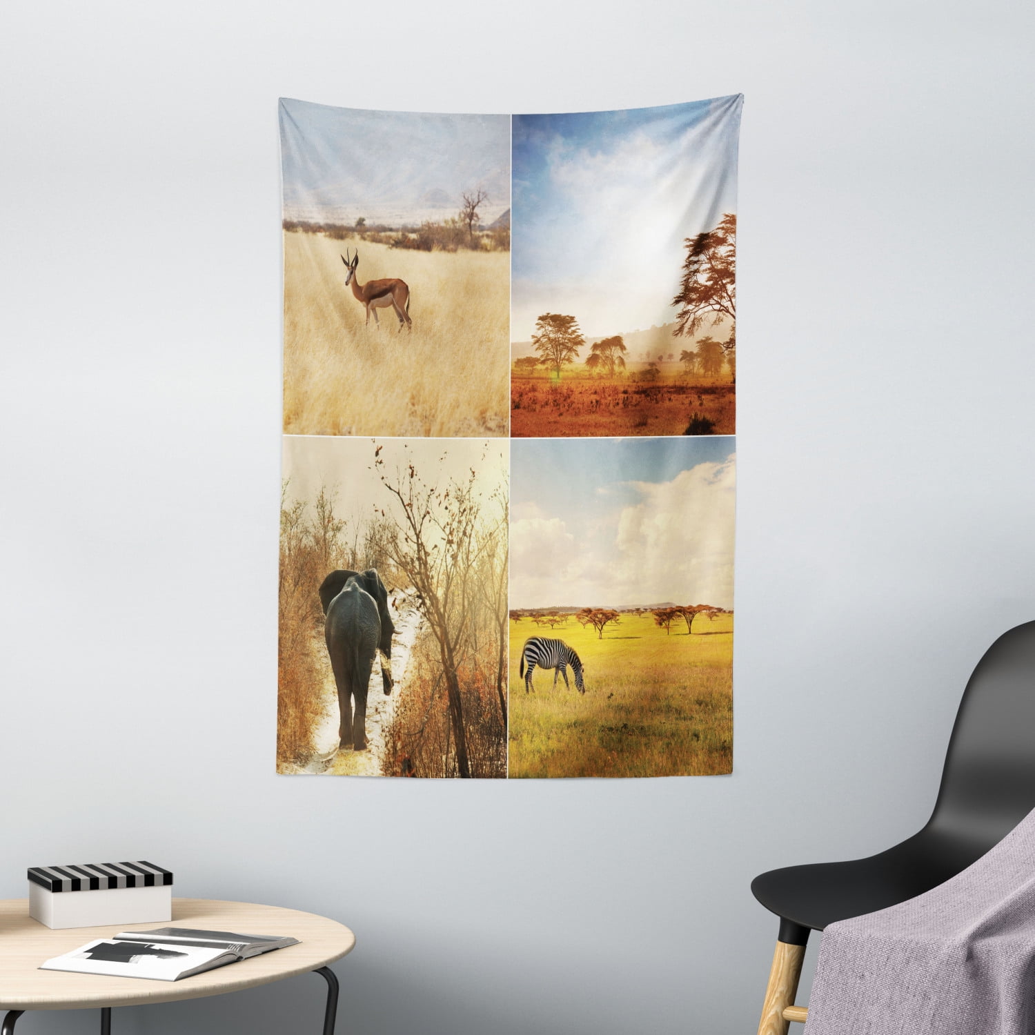 Safari Decor Wall Hanging Tapestry, African Safari Collages with Native ...