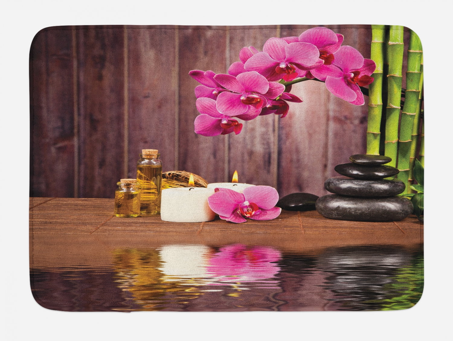 Spa Bath Mat, Spa Flower and Water Reflection Aromatherapy Bamboo ...