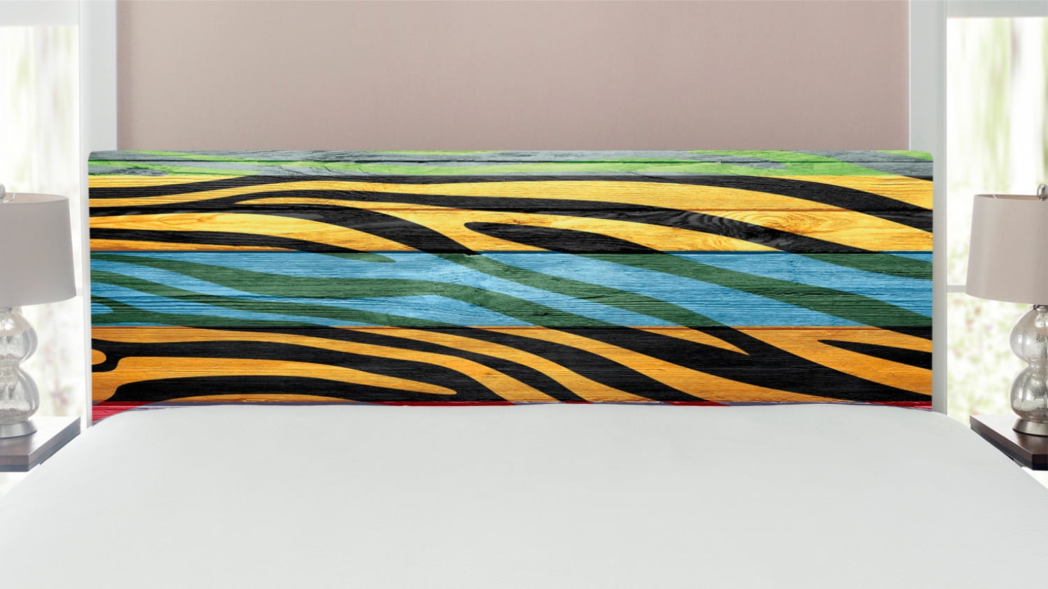 Zebra Print Headboard, Colorful Zebra Print on Hardwood Timber Creative ...