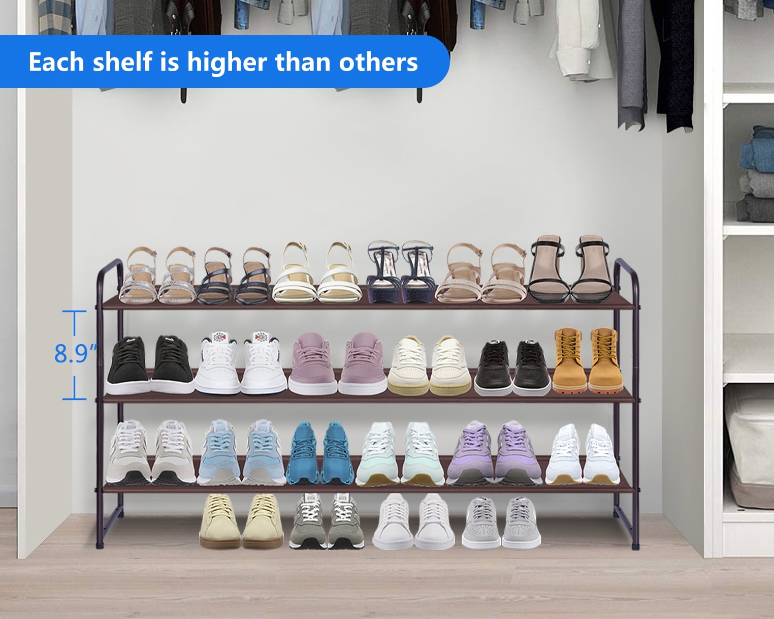 MISSLO 3 Tier Long Metal Shoe Rack for Closet and Entryway 24 Pairs ...