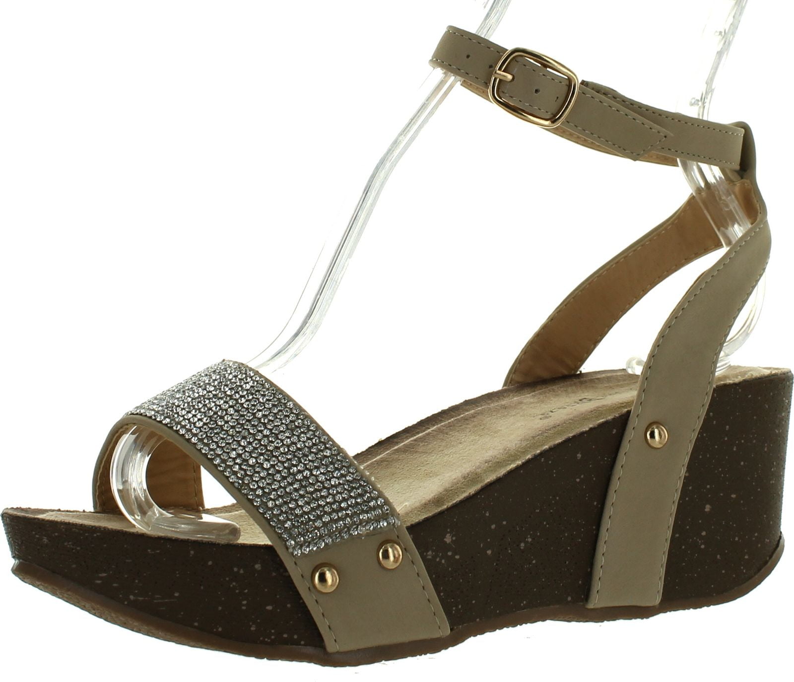 Nature Breeze Flow-02 Womens Rhinestone Adjustable Ankle Strap Comfort ...