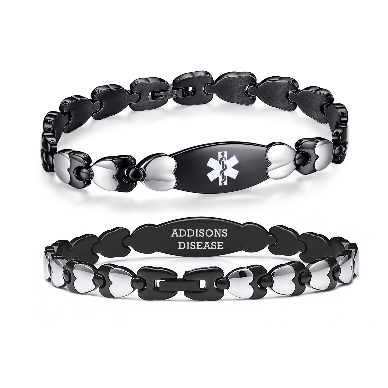 Double Heart Medical alert Bracelet for Women 7 1/2 inches Black ...