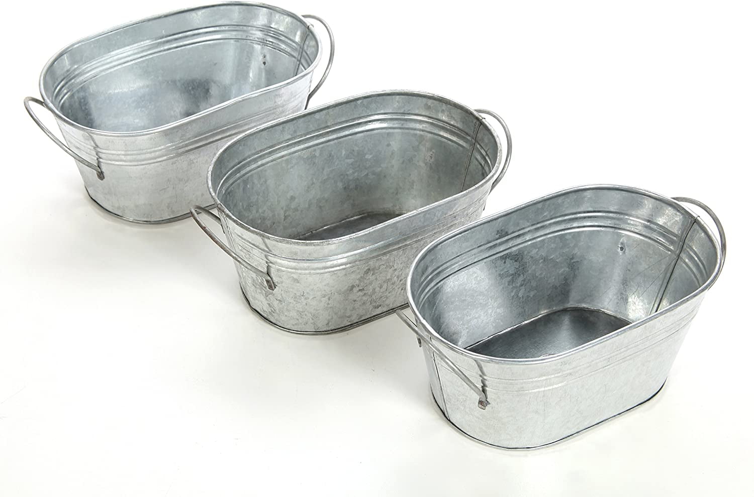 Hosley 3 Pack, 8 inches Long Silver Galvanized Metal Oval Planters ...