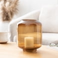DecMode Brown Glass Tinted Wide Hurricane Lamp with Elevated Base ...