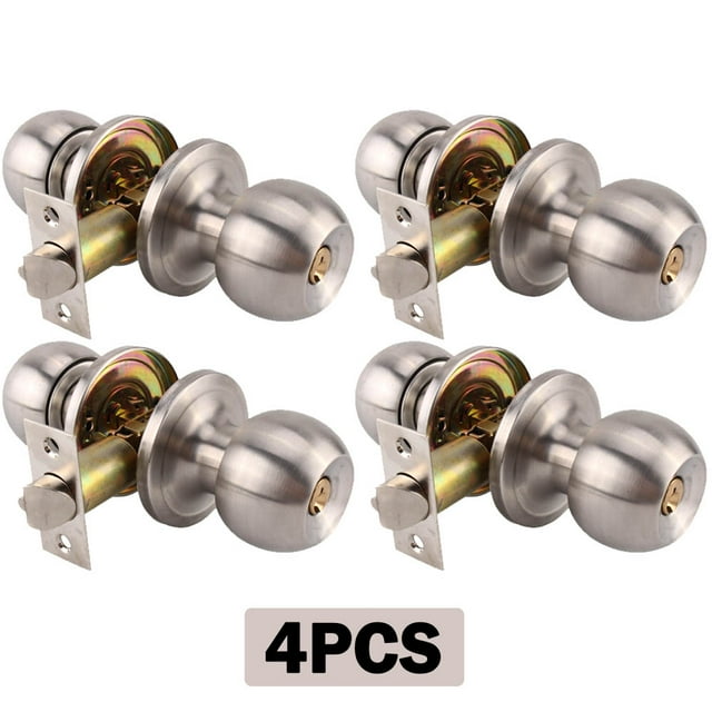 4 Pack Interior Door Knobs with Lock and Key, Bedroom Bathroom Door Lock Satin Keyed Entry ...