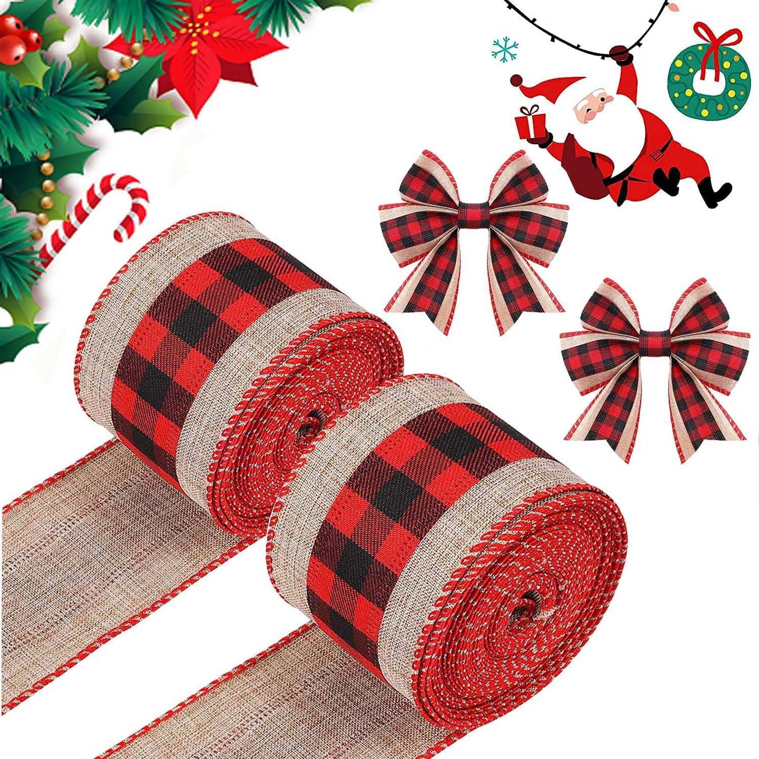 2 Rolls Red and Black Buffalo Plaid Wired Edge Ribbons, Christmas ...