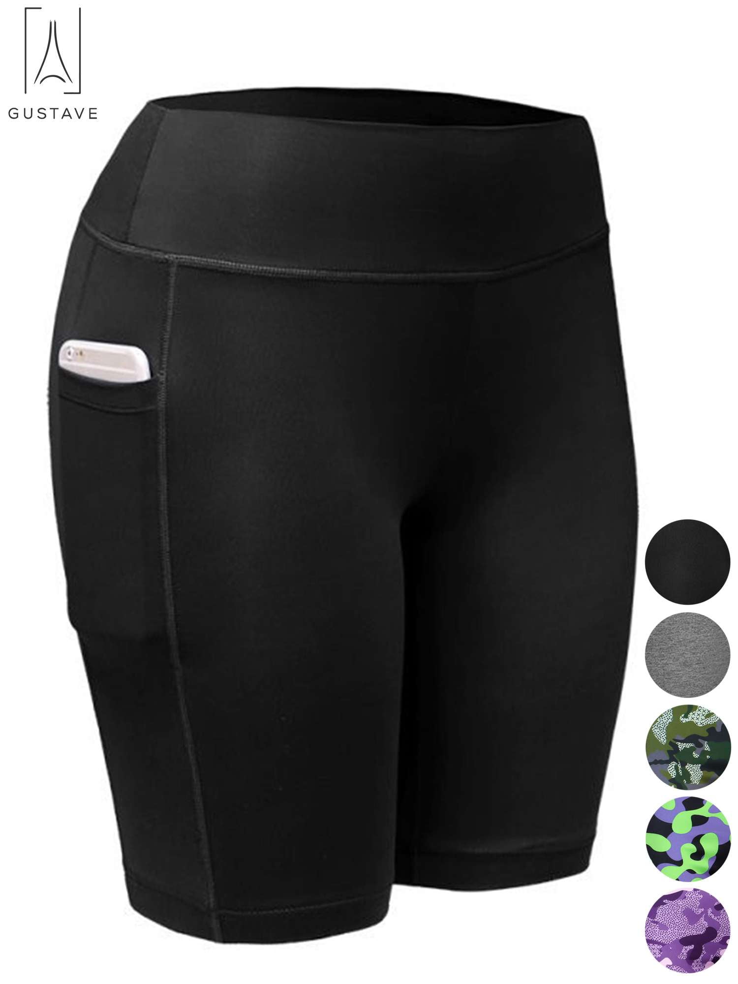 Gustave Womens High Waist Yoga Shorts With Pockets Quick Dry Running
