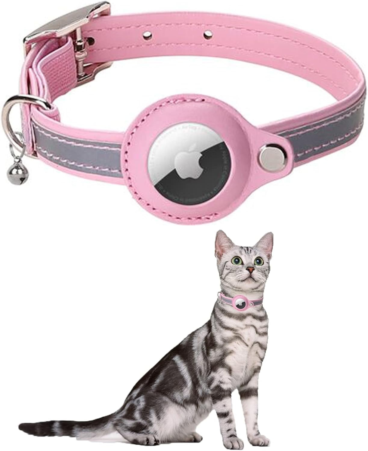 TRAHOO-Leather Reflective AirTag Cat Collar, Anti-Lost Cat Tracker ...