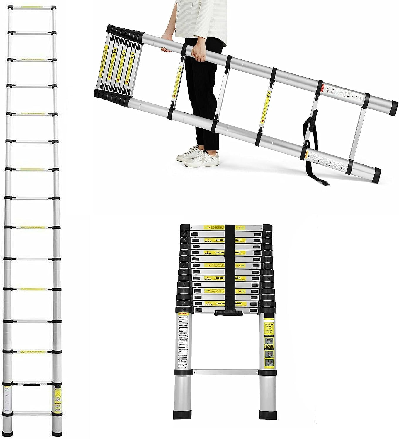 Telescopic Extension Ladder, 12.5FT Portable Button Retraction ...