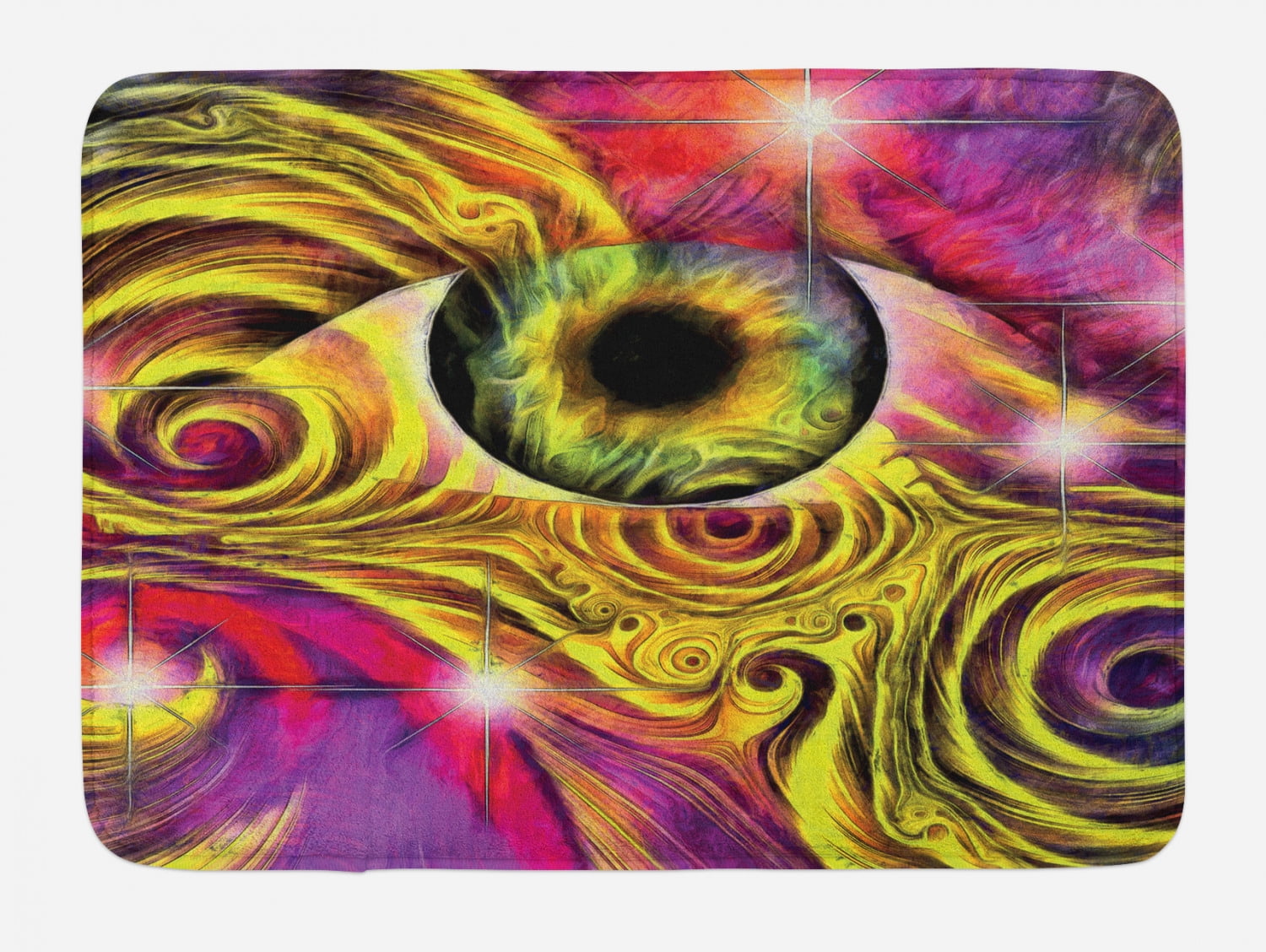 Psychedelic Bath Mat, Hippie Hallucinatory Eye in Vivid Colors with ...