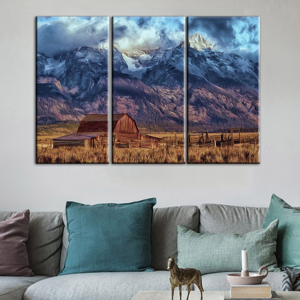 TISHIRON 3PCS Framed Canvas Wall Art Set,36"x24" Country Cabin ...