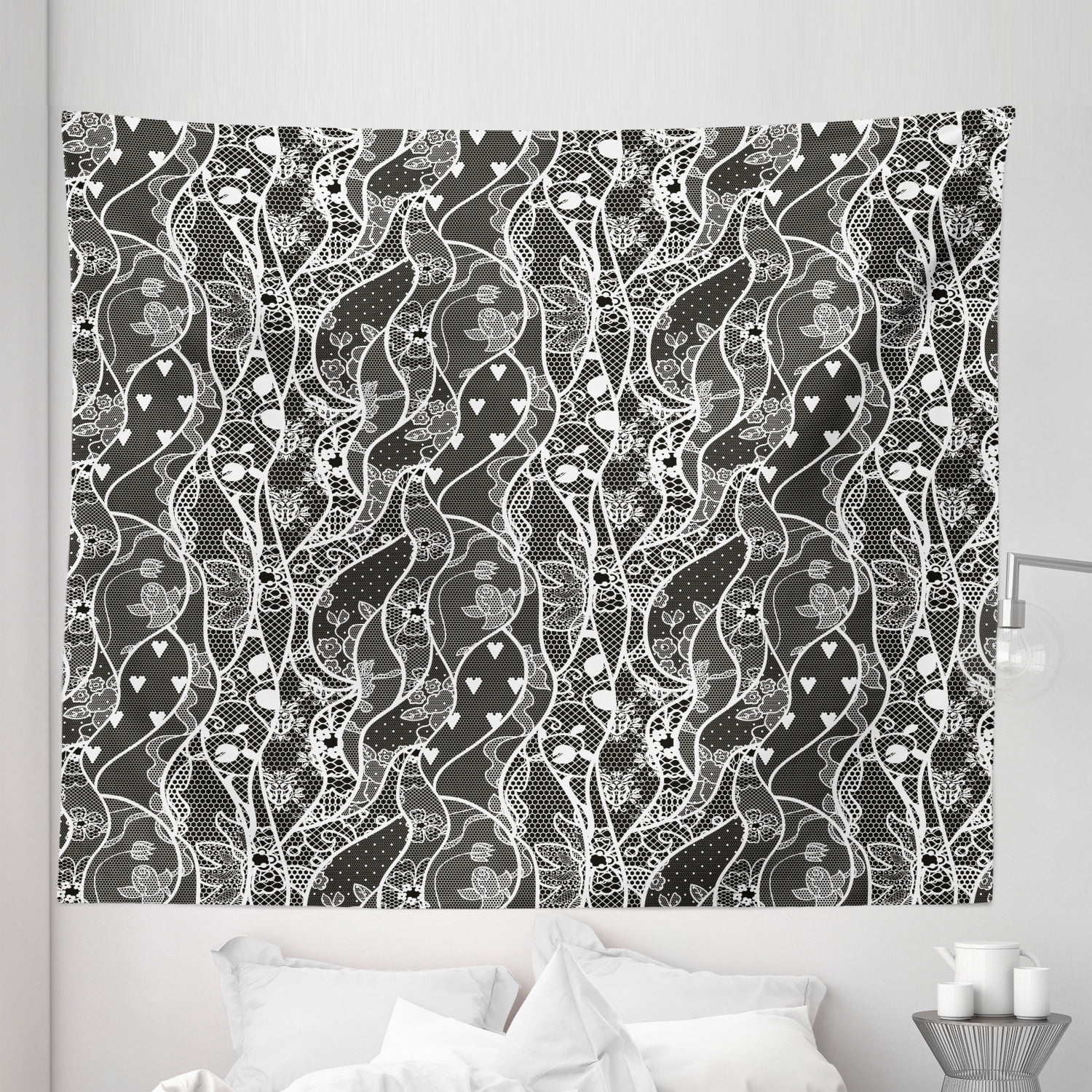 Gothic Tapestry, Vintage Royal Composition with Rose Flowers and Hearts ...