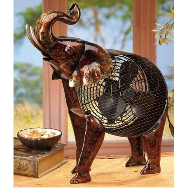 18" Exquisite Hand Sculpted African Elephant Table Top Figure Fan ...