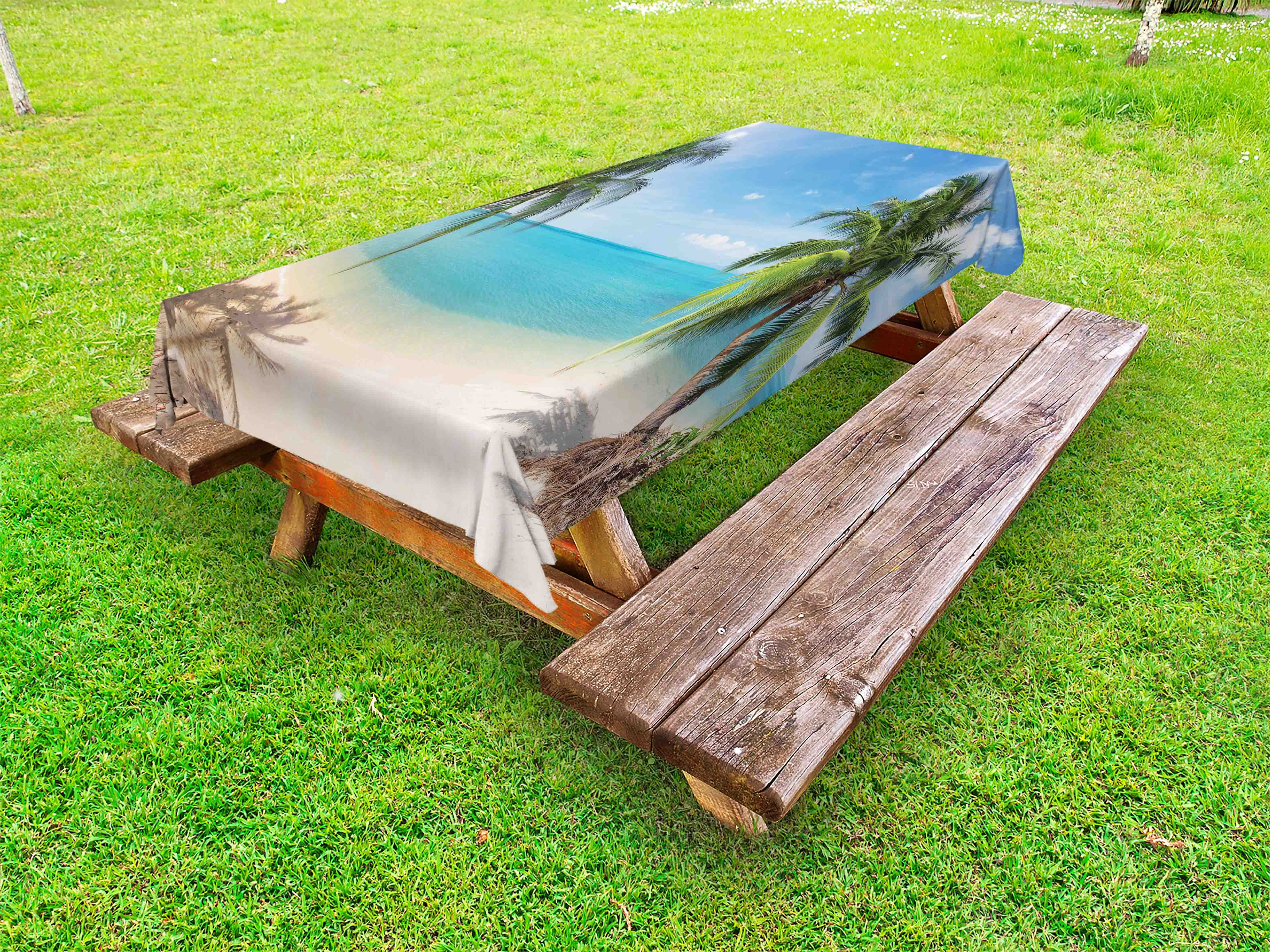 Ocean Outdoor Tablecloth, Panoramic View of Tropical Sandy Beach Exotic ...