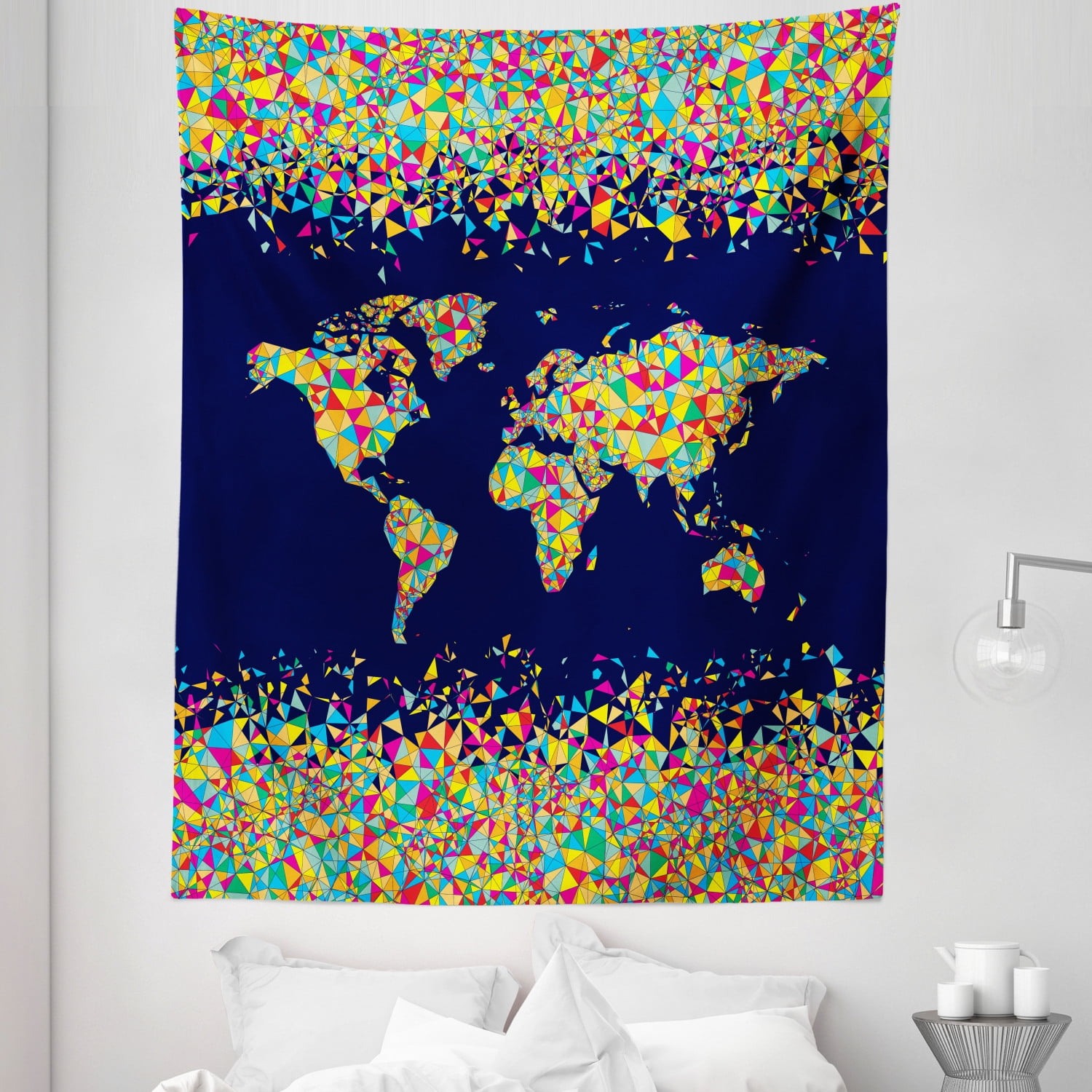 World Map Tapestry, World Map Organized by Mosaics Print Global Vibrant ...