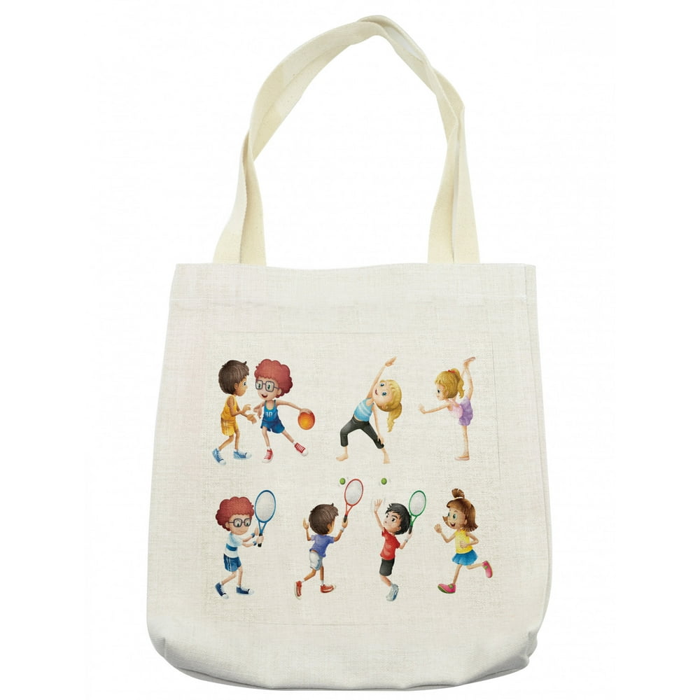 Sports Tote Bag, Little Girl Stretching Basketball Players Work out ...