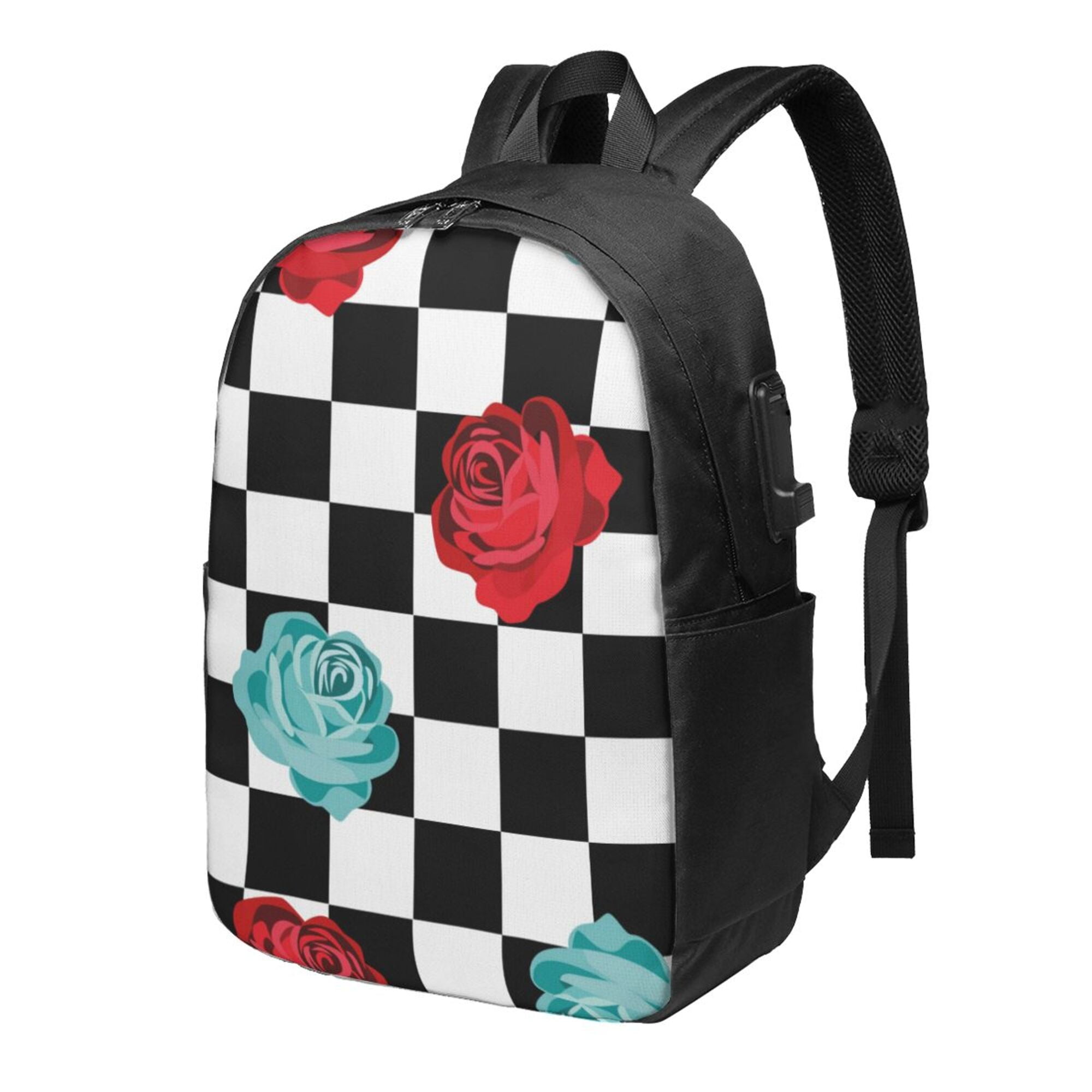 YFYANG 17" Laptop Backpack, Checkerboard Rose Pattern Fashion Travel ...