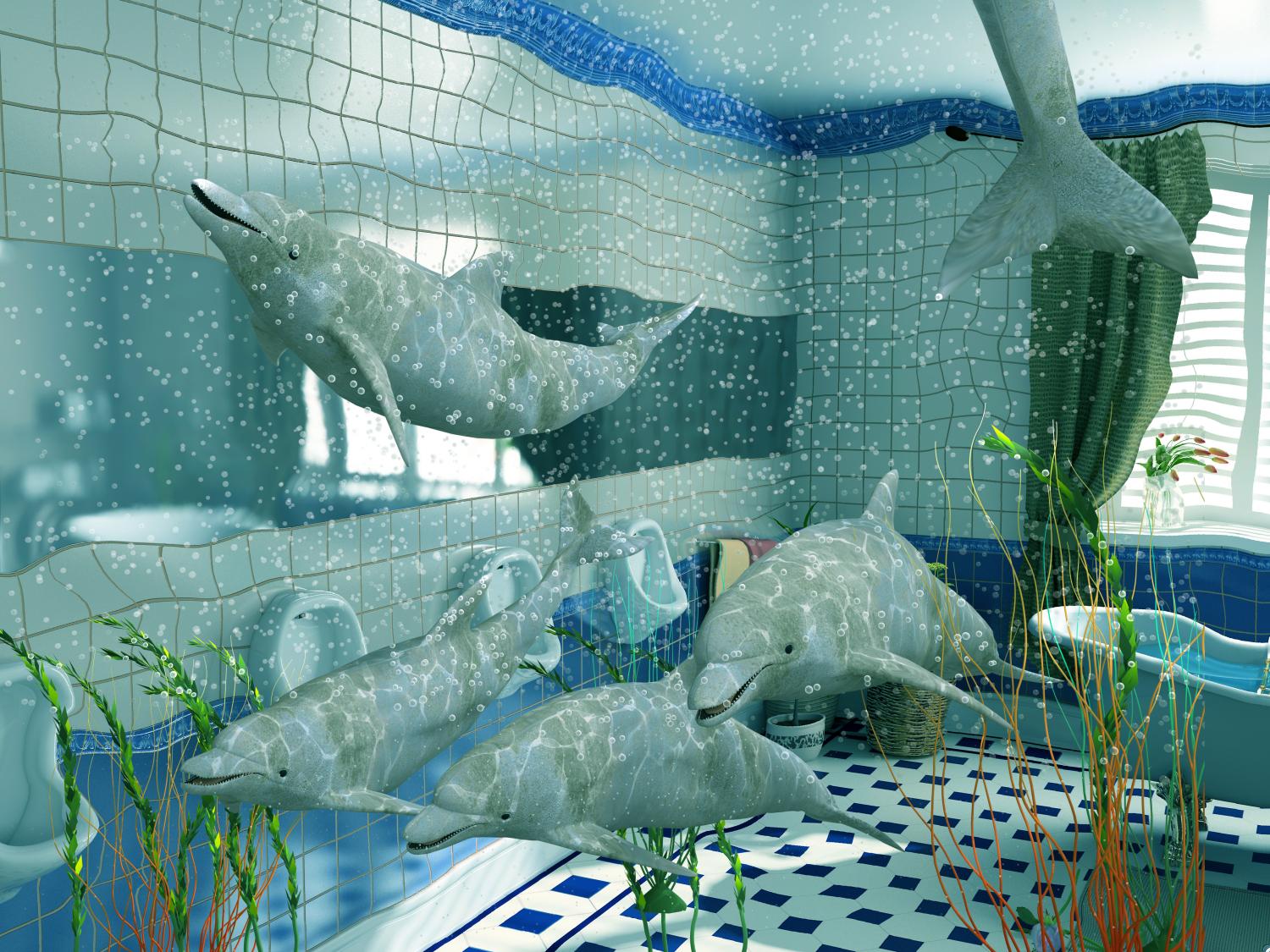 Wallmonkeys The Dolphins in Bathroom Interior (3d Rendering) Peel and ...