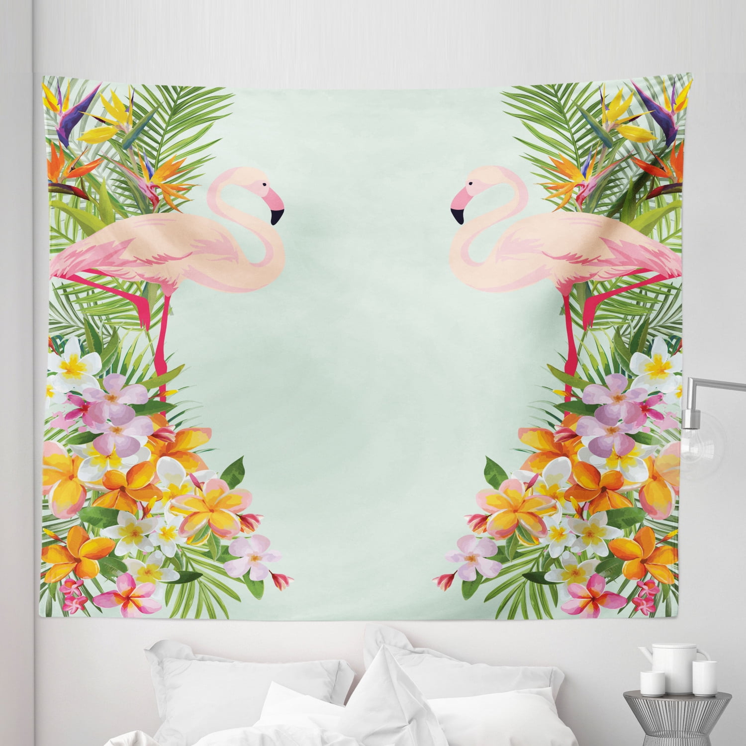 Flamingo Tapestry, Flamingo Birds and Tropical Flowers Exotic Hawaiian ...