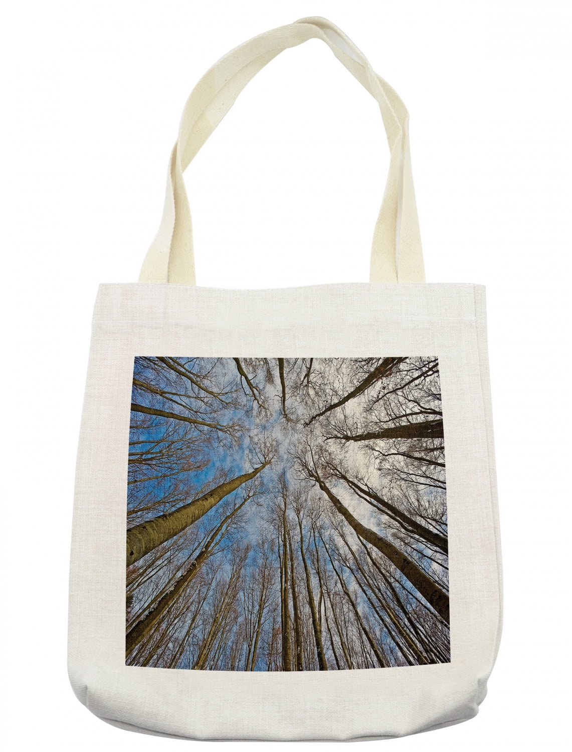 Nature Tote Bag, Skyward Image of Leafless Twiggy Tree Trunk Cloudy ...