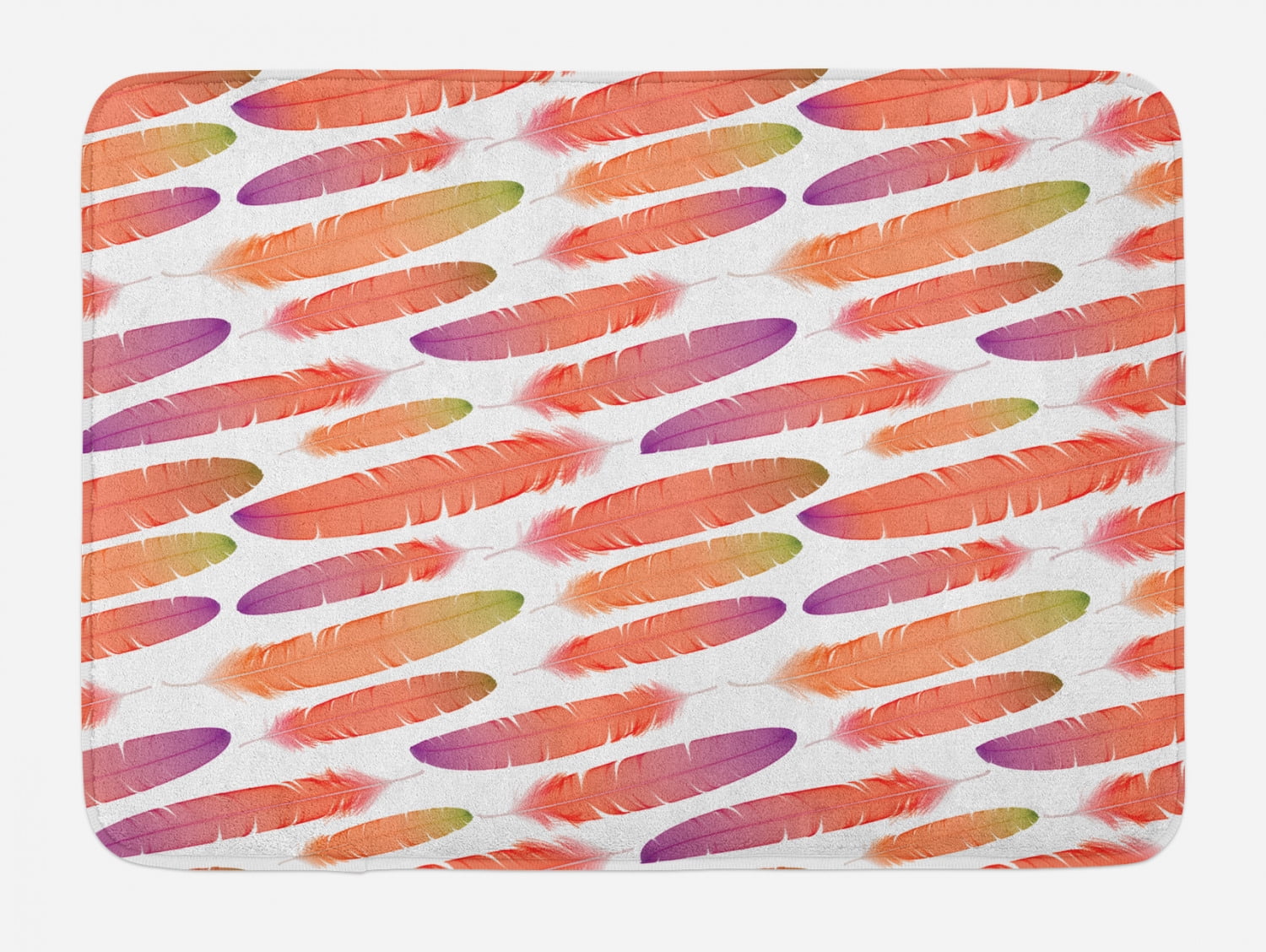 Feathers Bath Mat, Fluffy Feather Figures in Symmetrical Tile Pattern ...