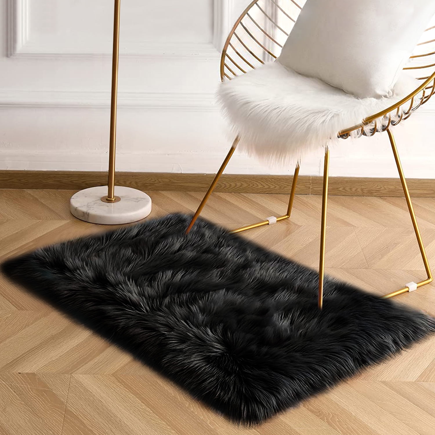Chrlaon Faux Fur Sheepskin Area Rug Non-Skid Furry Carpet for Living ...