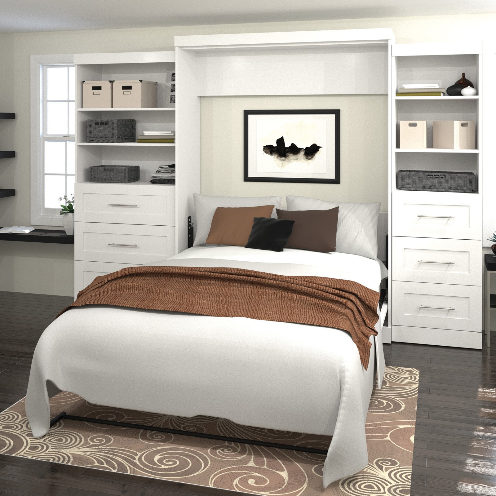 Bestar Pur Murphy Wall Bed with Two 3-Drawer Attached Storage Units ...