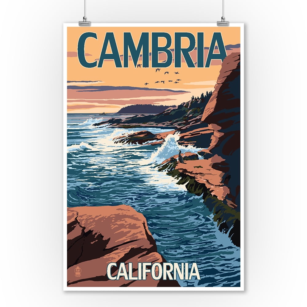 Cambria, California - Waves Crashing on Rocks - Lantern Press Artwork ...