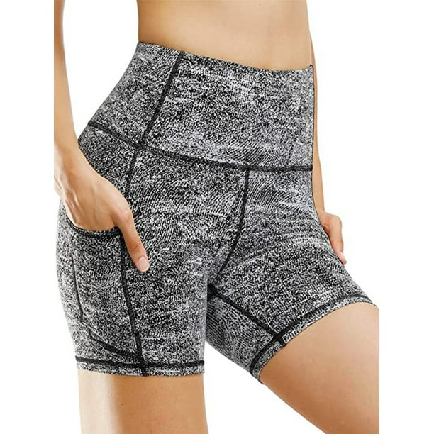 Womens High Waist Yoga Bike Shorts With Side Pockets Tummy Control