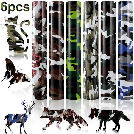 6 Sheets Camouflage Heat Transfer Camo Pattern Heat Vinyl Printed Iron ...