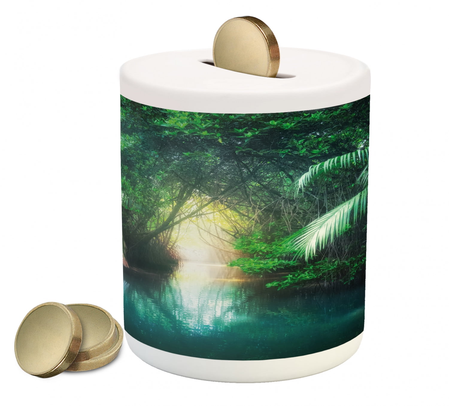 Jungle Piggy Bank, Tropical Lake Mangrove Rainforest Pathway Through ...
