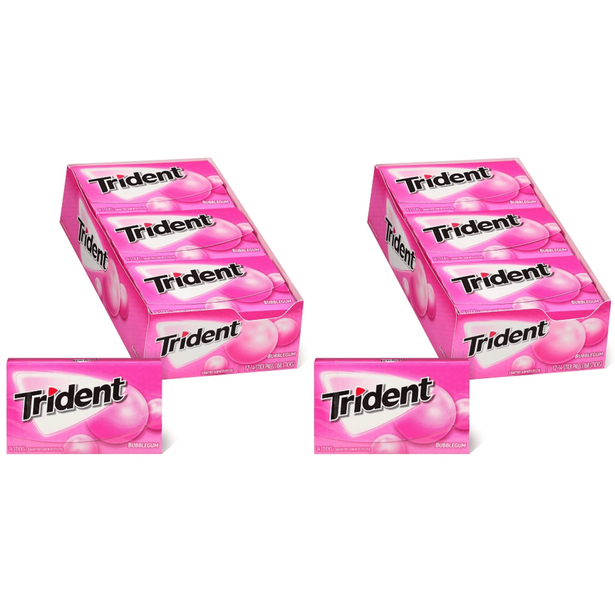 Trident Bubblegum Sugar Free Gum, 24 Packs of 28 Pieces (336 Total ...
