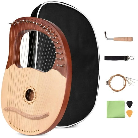 19 String Lyre Harp, Solid Wood String Instrument with Garland Pattern ...