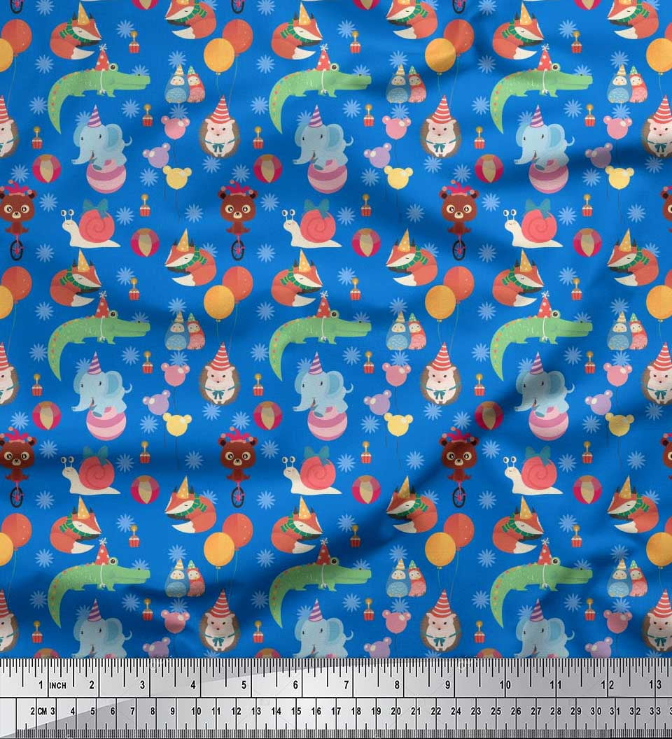 Soimoi Rayon Fabric Balloon & Cute Animals Kids Print Fabric by The ...